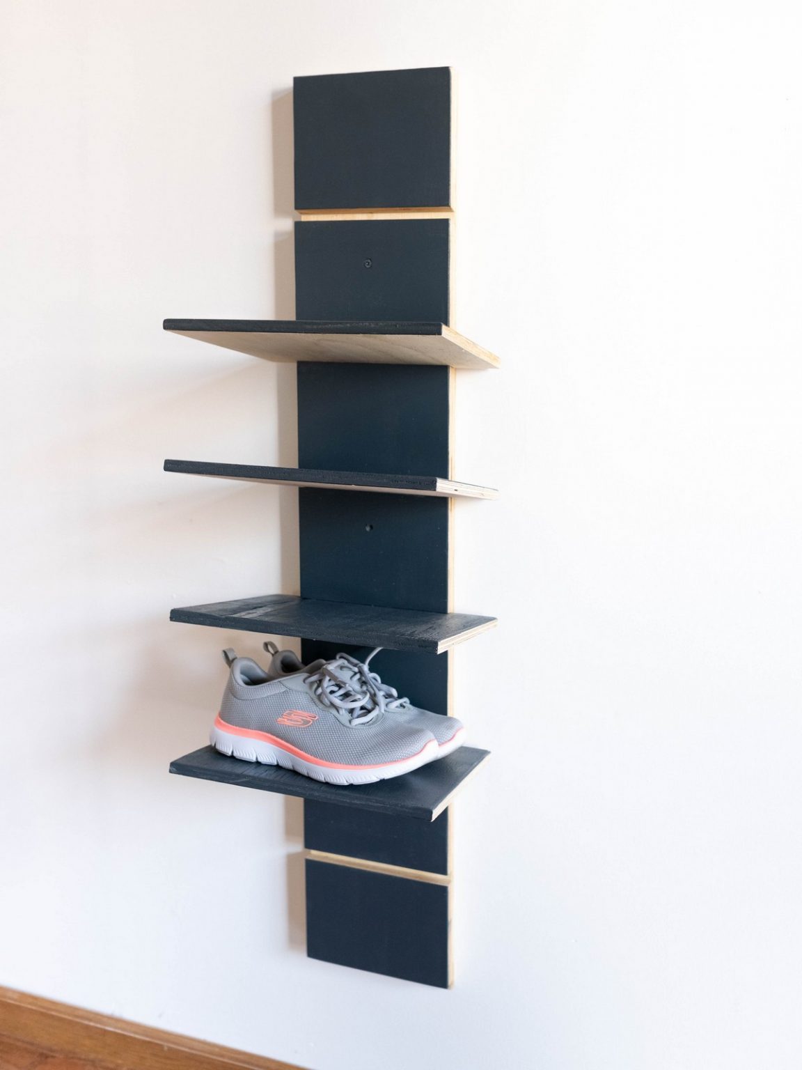 DIY Vertical Shoe Rack with Adjustable Shelves - The Nomad Studio